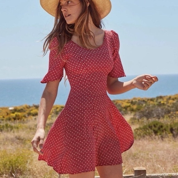 Christy Dawn | Dresses | Christy Dawn Red Puff Sleeve Mini Dress | Poshmark